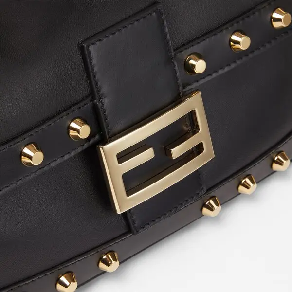Fendi Baguette® 26424 Black Nappa Leather Bag With Studs